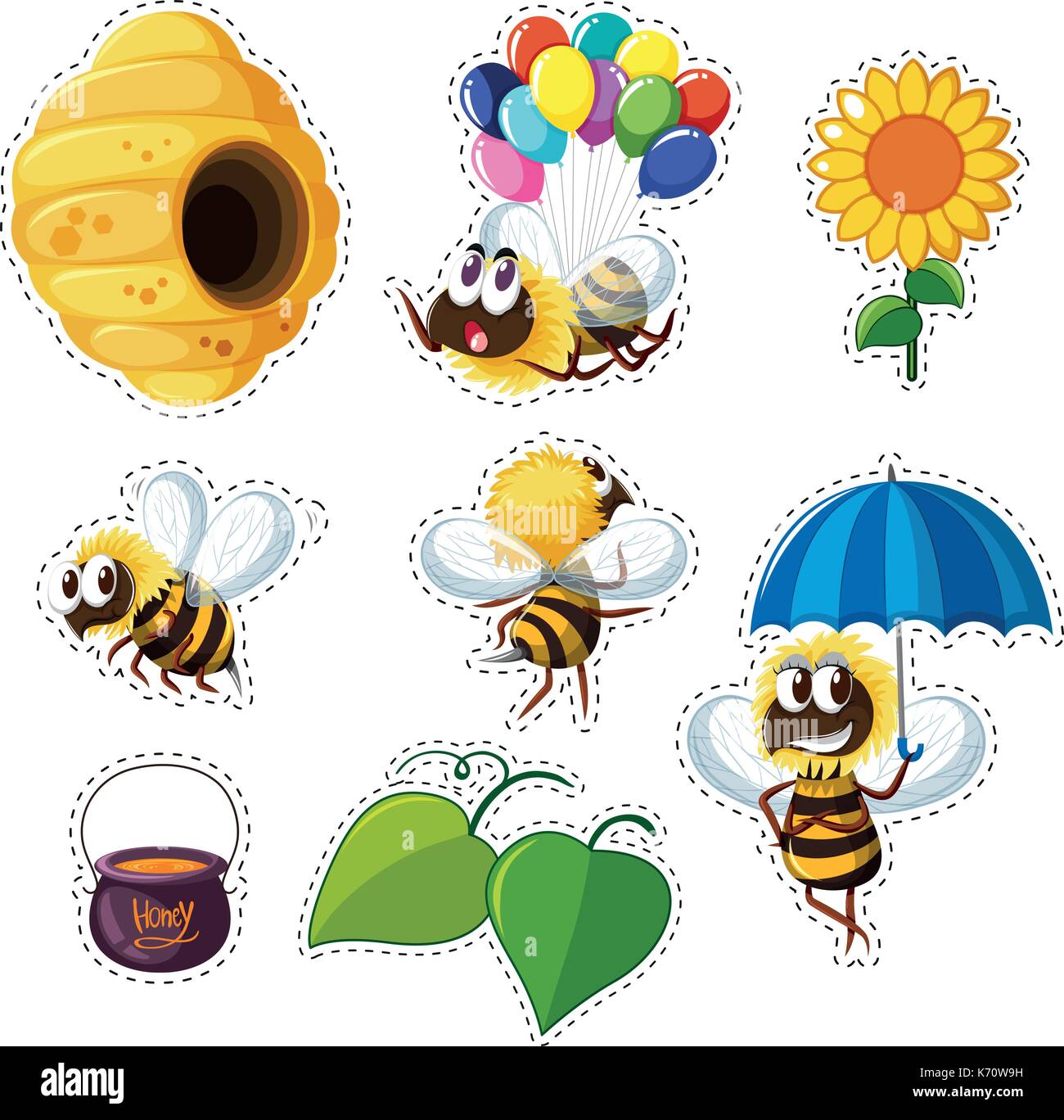 Sticker design for bees and beehive illustration Stock Vector Image ...