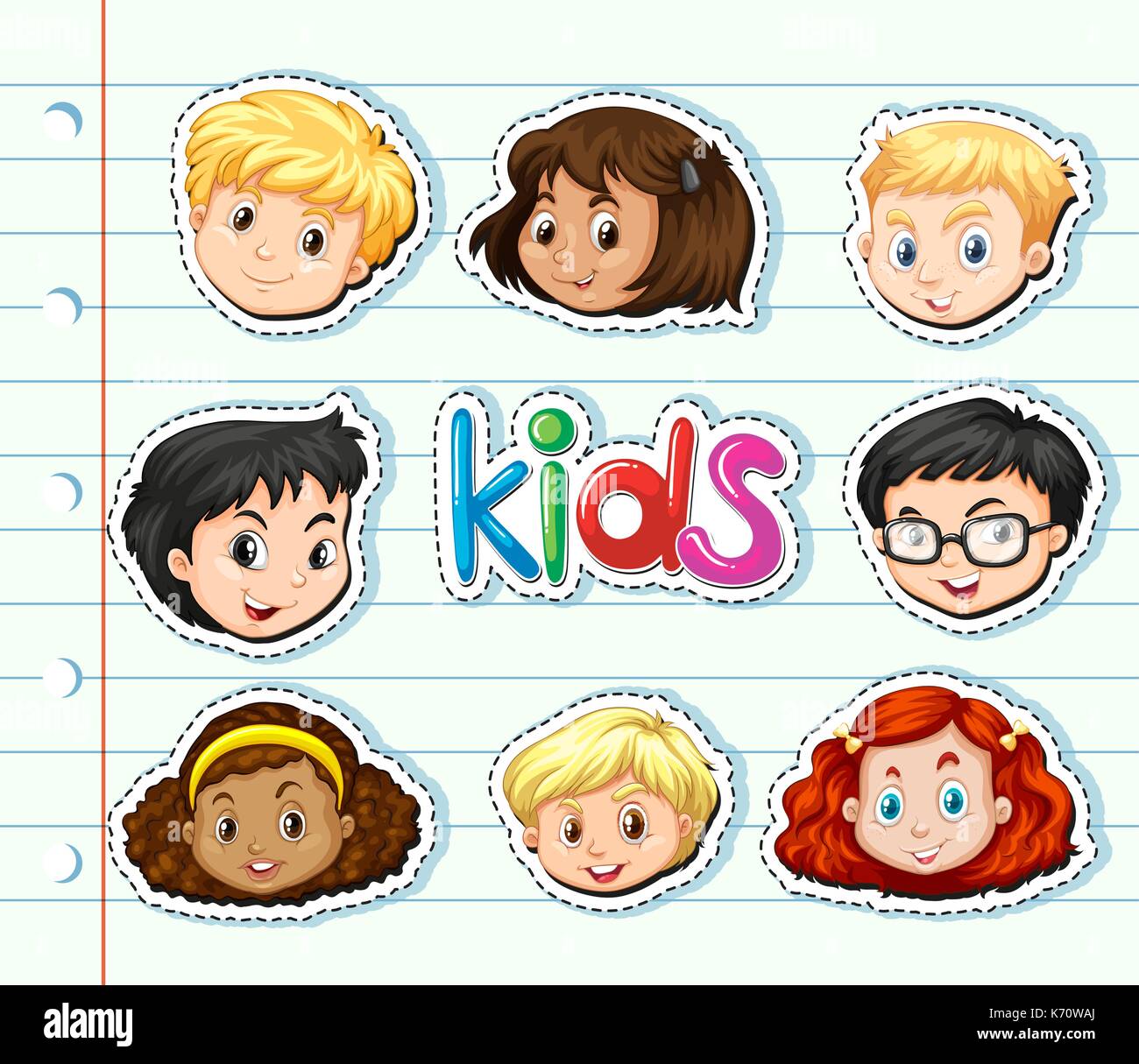 Sticker set with children faces illustration Stock Vector Image & Art ...