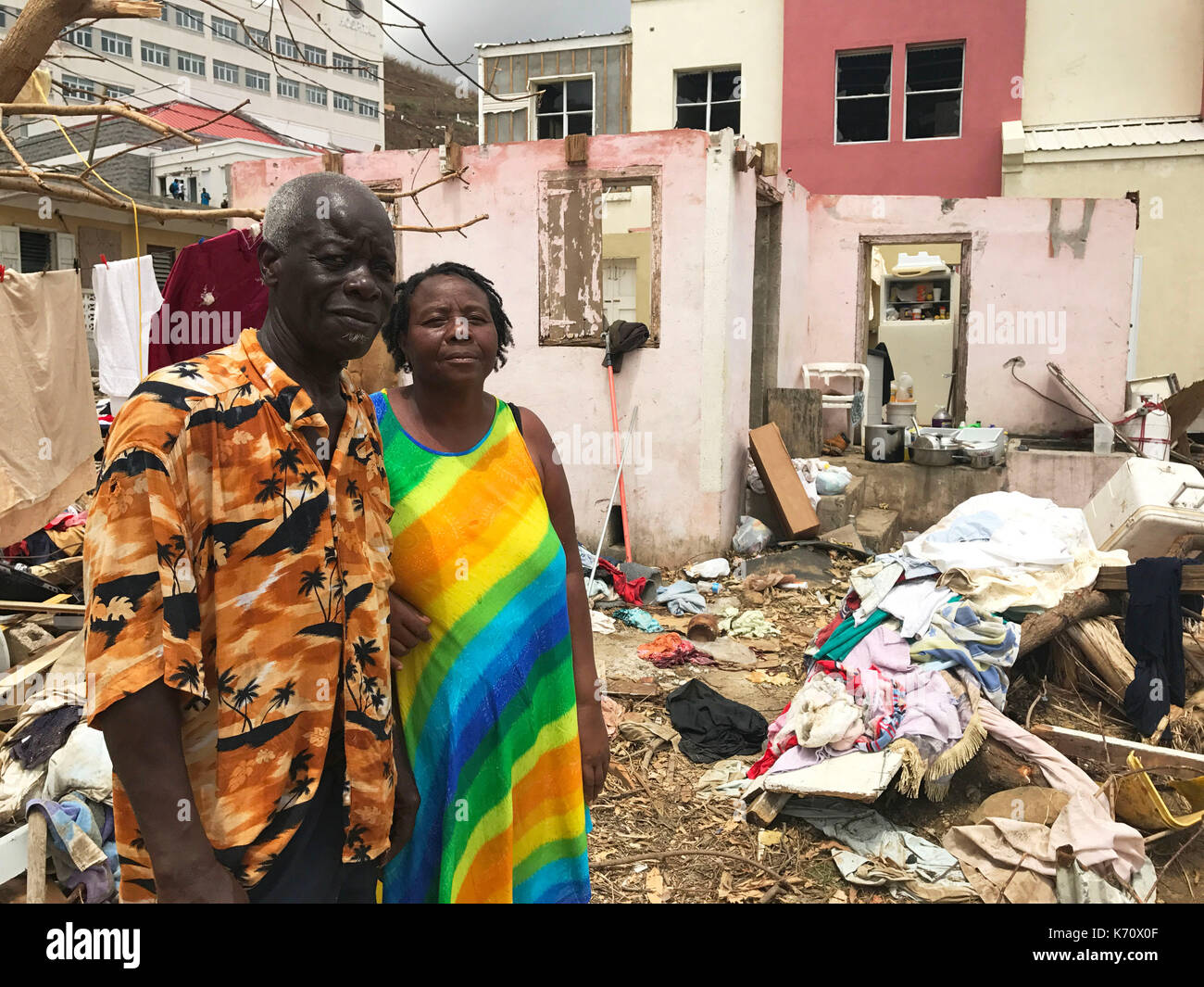 Dorothy and Alvin Nibbs stand by their destroyed home in Tortola in the ...