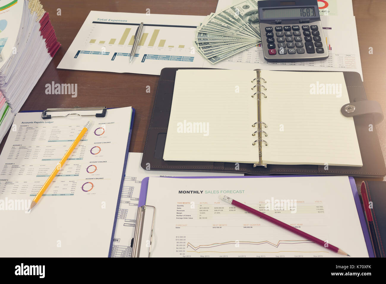 Business and finance concept of office working day, Vintage Effect ...