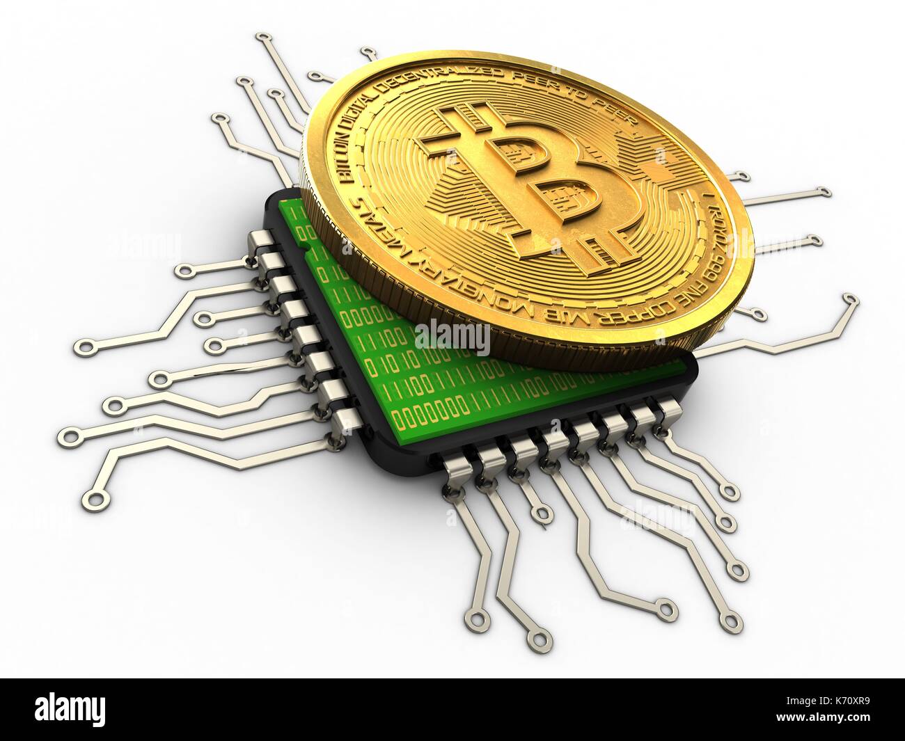 3d illustration of bitcoin over white background with cpu Stock Photo ...