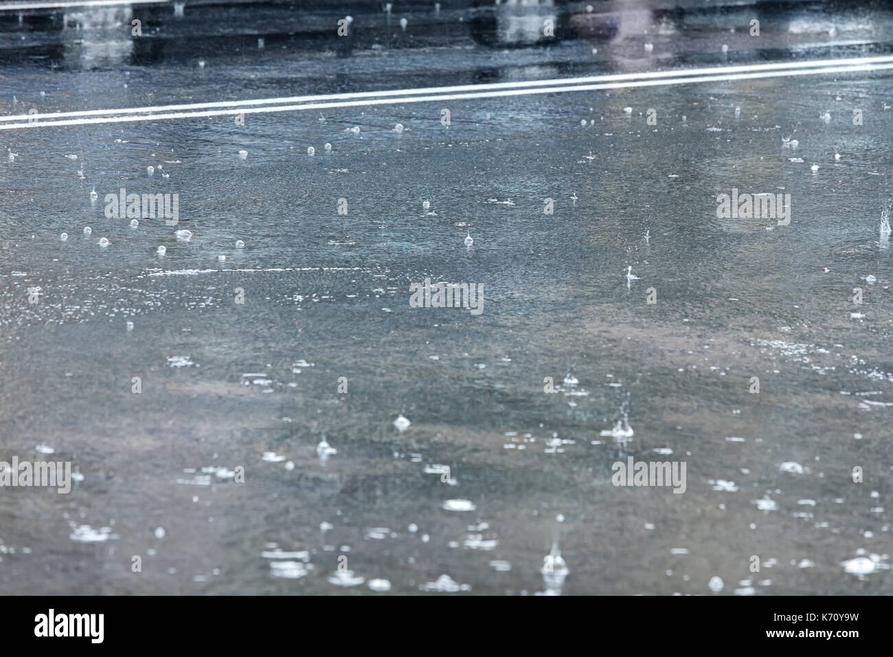raindrops on city asphalt road during rainy weather Stock Photo - Alamy