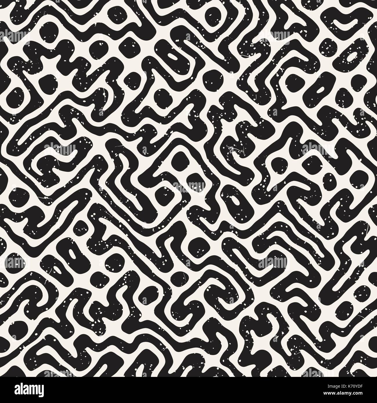 Seamless pattern with maze lines. Monochrome abstract background. Vector hand drawn labyrinth ...