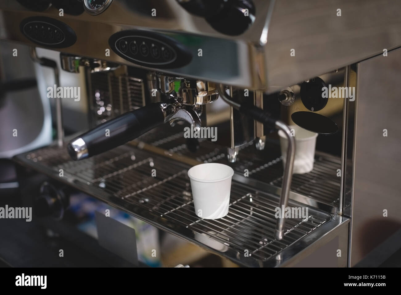 High angle close up of coffee maker in cafe Stock Photo - Alamy