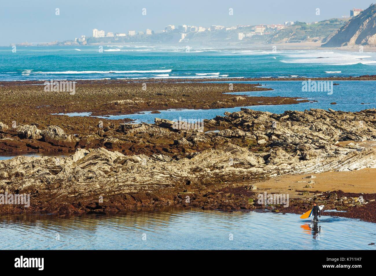 France, Pyrenees Atlantiques, Euskadi, Pays Basque, Guethary, surfer ...