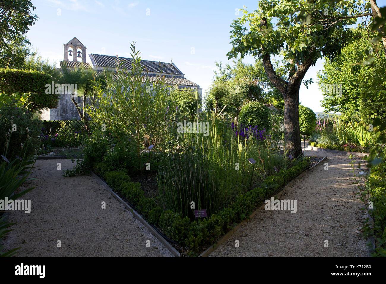France, Alpes de Haute Provence, Mane, Abbey of Salagon A lush greenery ...