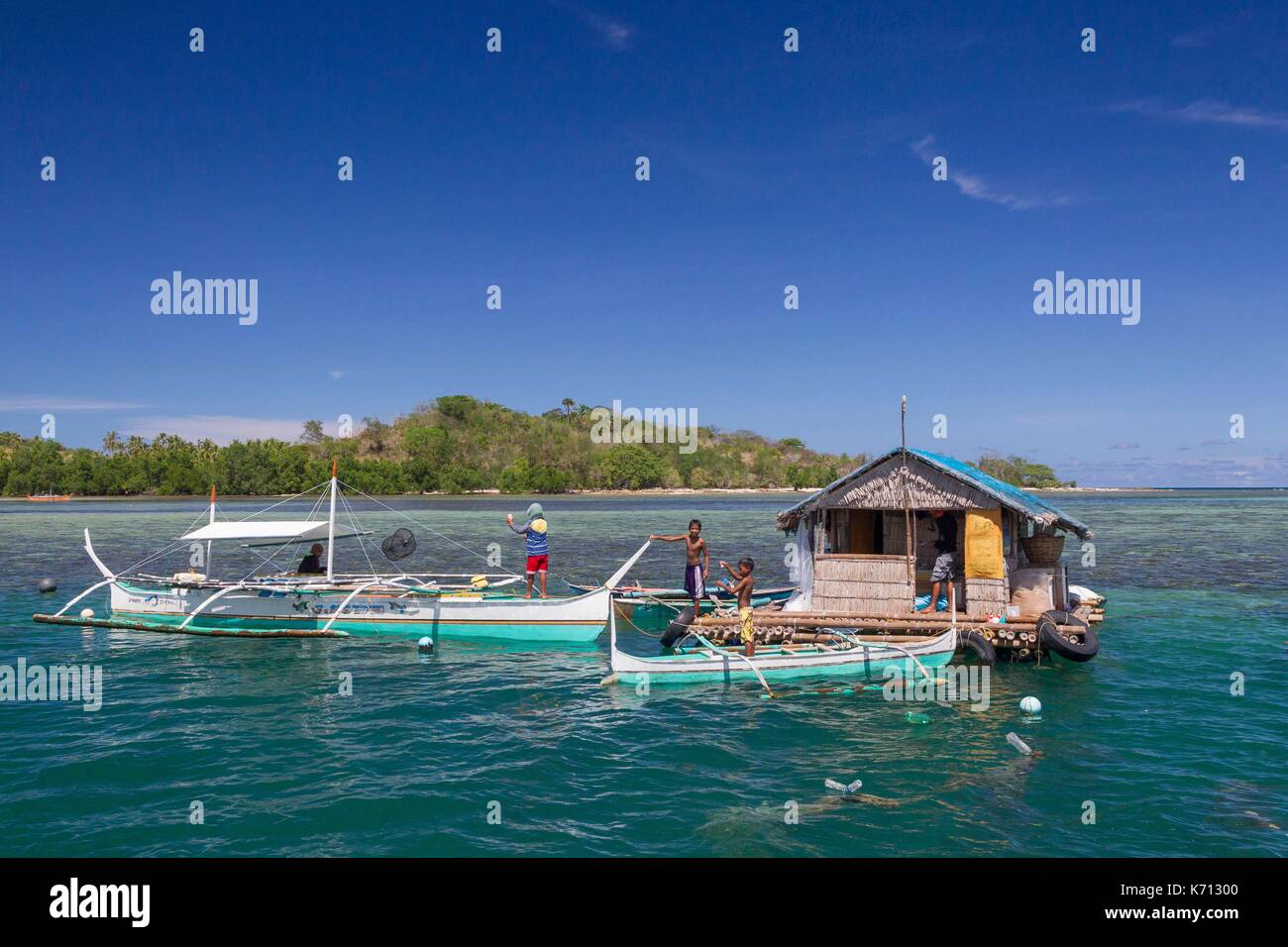 Philippines, Palawan, floating stocking cages facilities Stock Photo ...