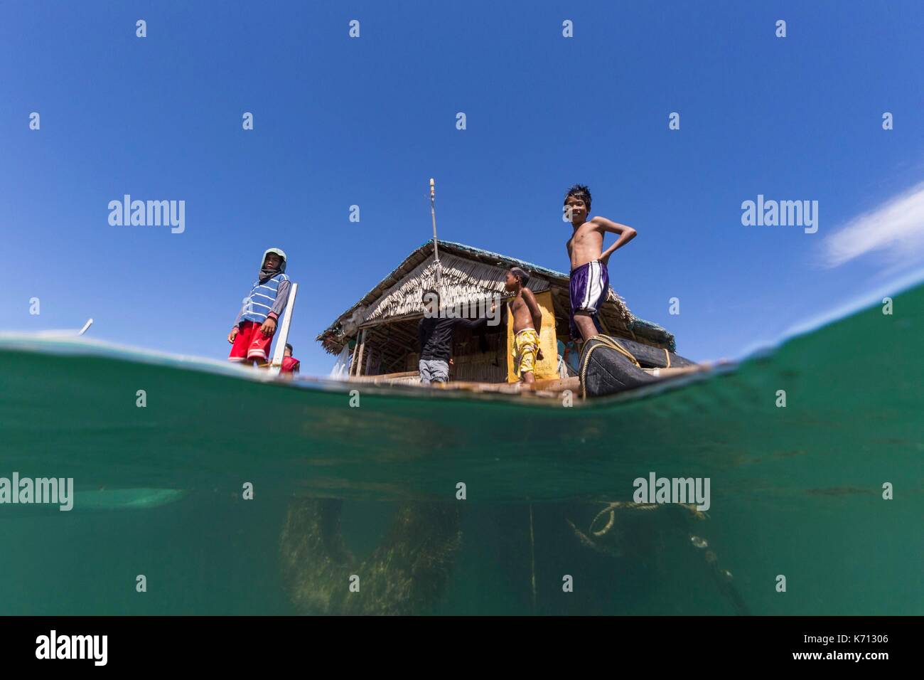 Philippines, Palawan, floating stocking cages facilities Stock Photo ...