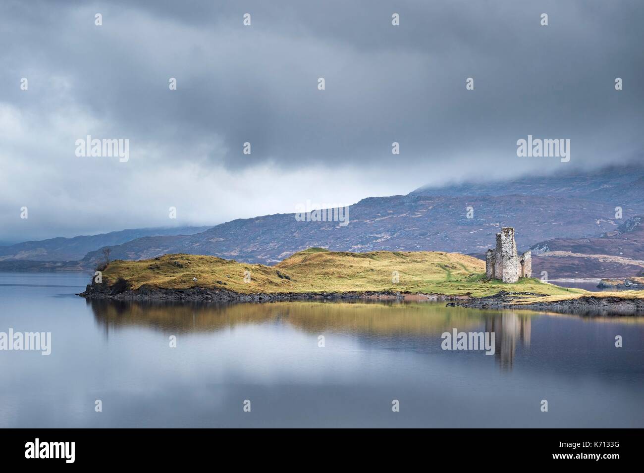 Scotland, Sutherland, Northwest Highlands, Lairg, Ardvreck Castle Stock ...