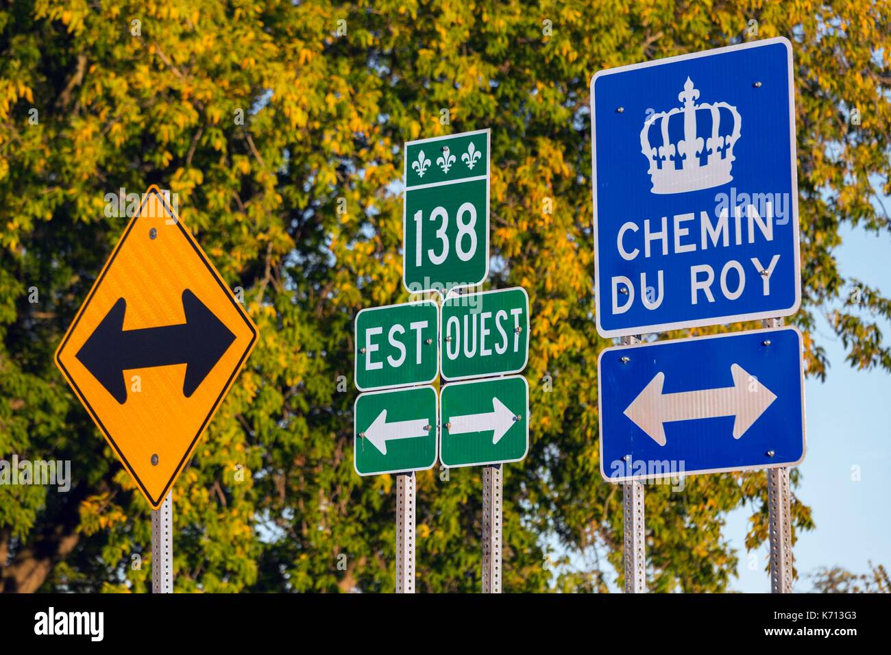 Canada, Quebec, the scenic Chemin du Roy road information panels Stock ...