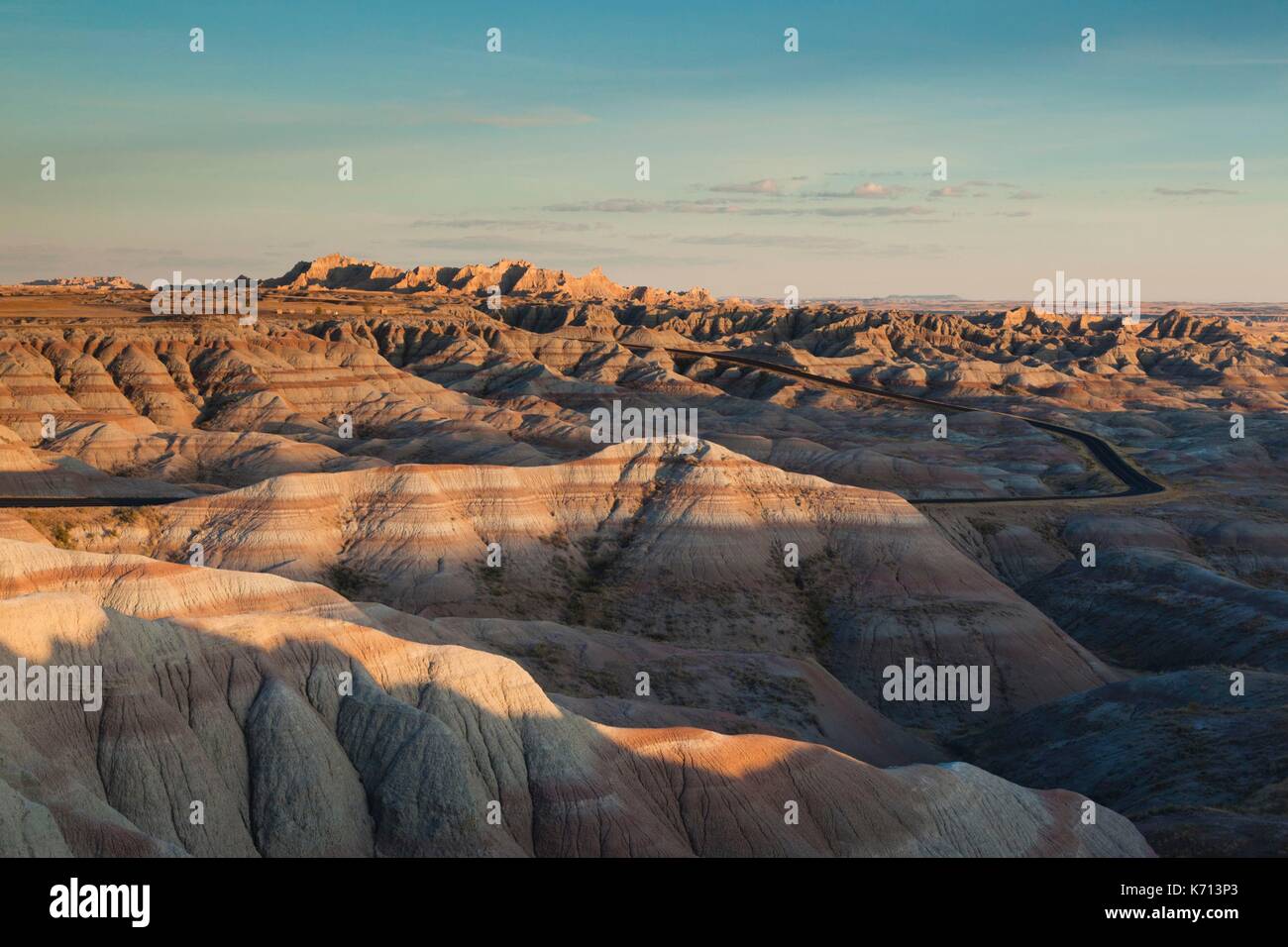 United States, South Dakota, Interior, Badlands National Park, sunset ...
