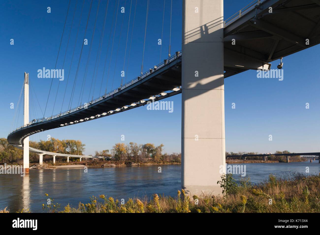 United States, Nebraska, Omaha, Bob Kerrey Pedestrian Bridge across the ...