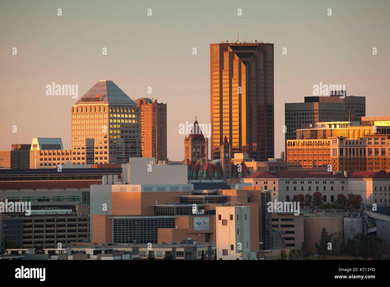 United States, Minnesota, Minneapolis, St. Paul, elevated skyline from ...