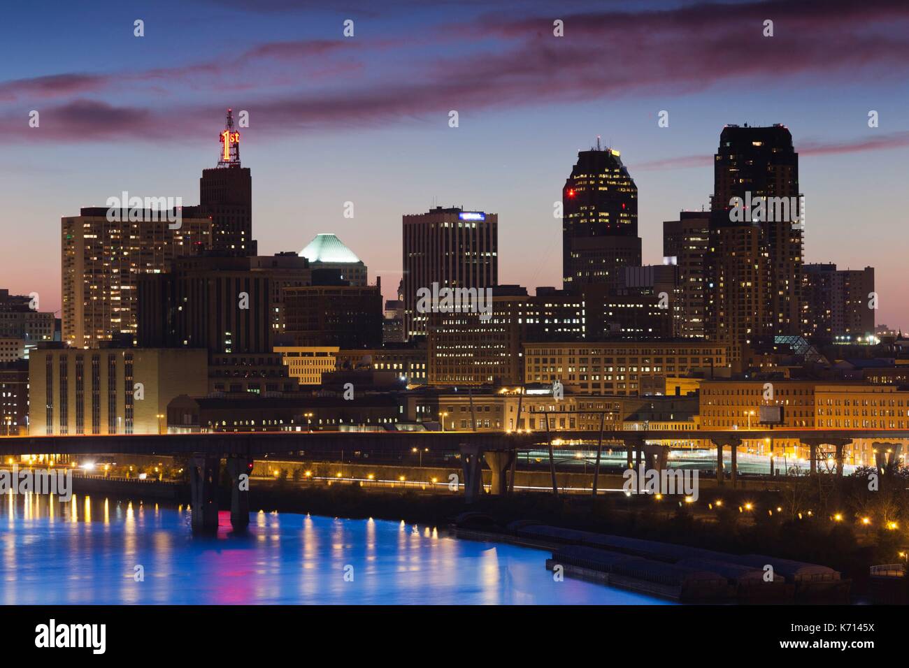 United States, Minnesota, Minneapolis, St. Paul, elevated skyline from ...