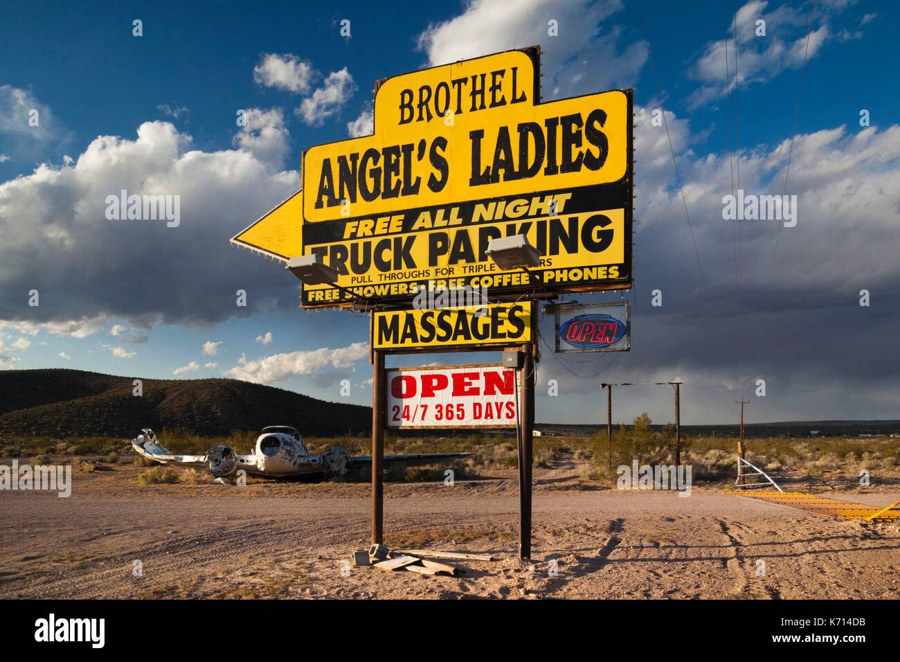 United States, Nevada, Great Basin, Beatty, sign for Angels Ladies ...