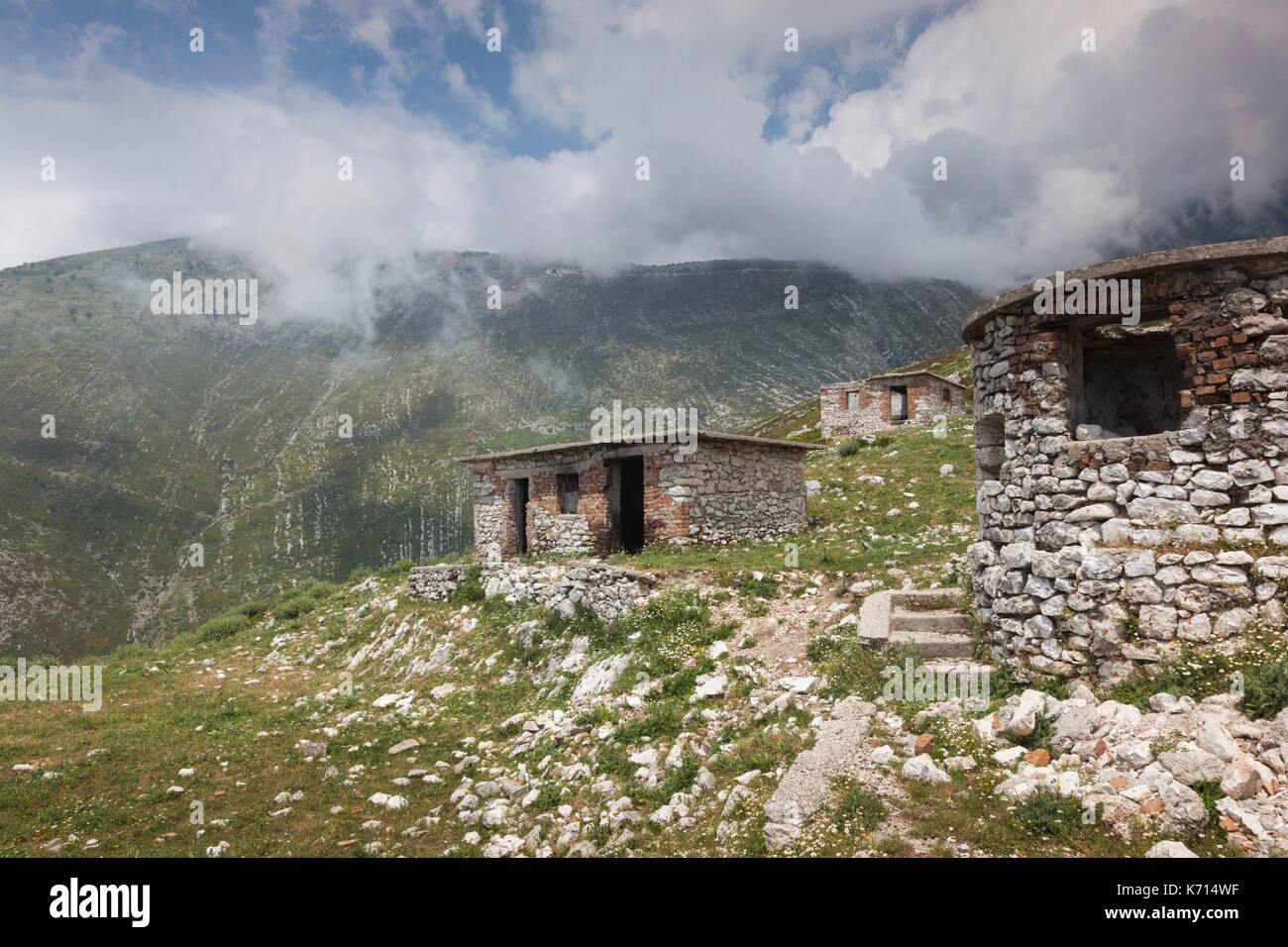 Albania, Llogaraja Pass-area, abandoned stone buildings Stock Photo - Alamy