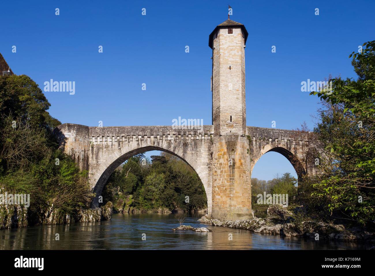 France, Pyrenees Atlantiques, Orthez, the Pont Vieux, Fortified bridge ...