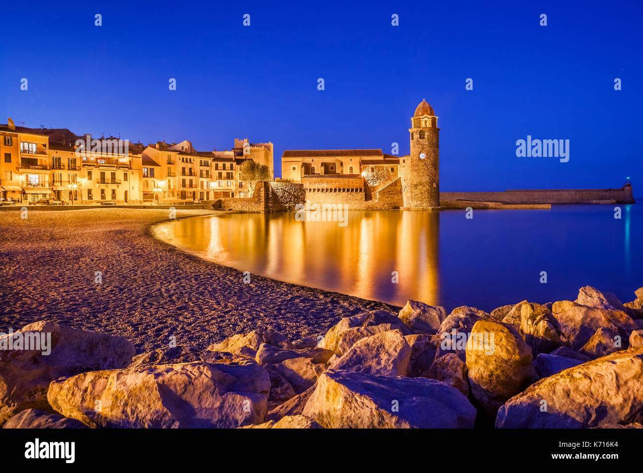 France, Pyrenees Orientales, Collioure by night Stock Photo - Alamy