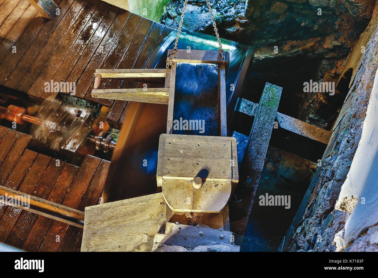 France, Aveyron, Mechanism of a watermill Stock Photo - Alamy