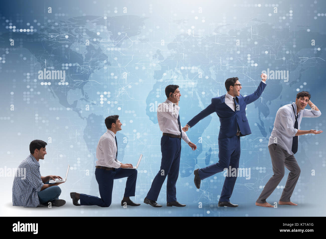 Business concept with man progressing through stages Stock Photo - Alamy