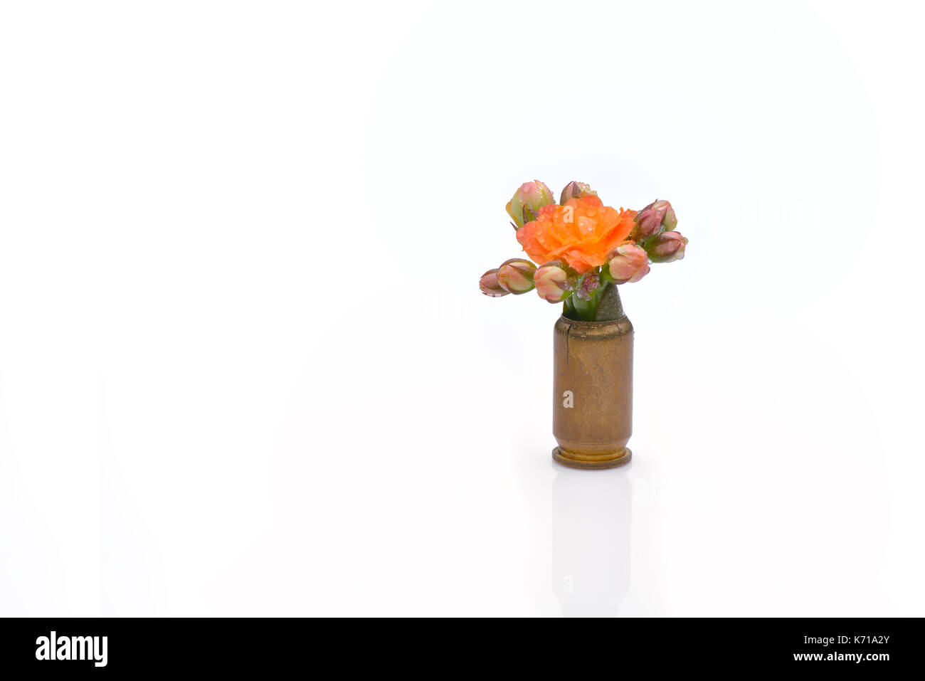 Orange watercolor flower into a riffle bullet symbolizing flower power ...