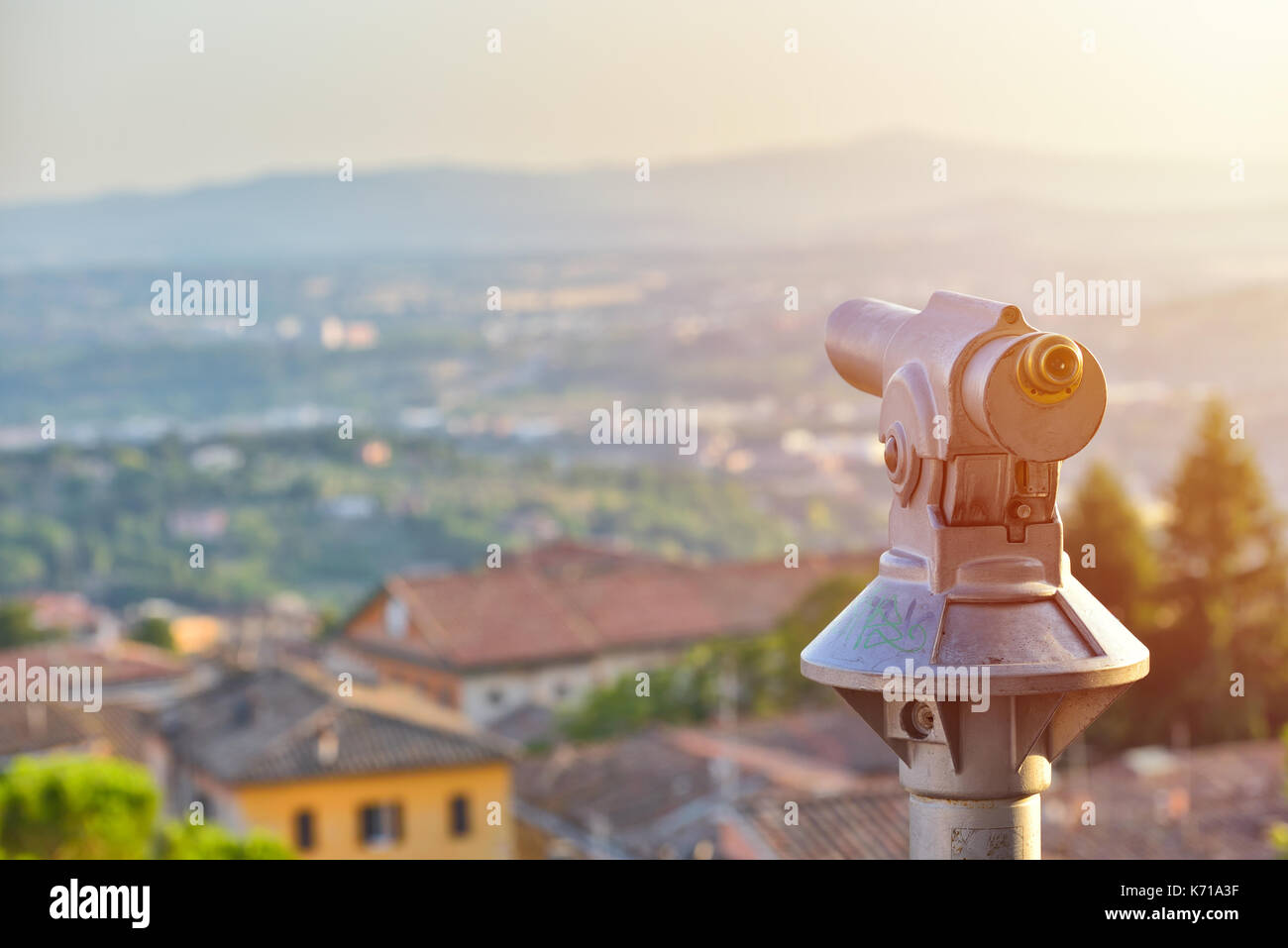 Tourist telescope eyepiece. Travel tourist destination landscape ...