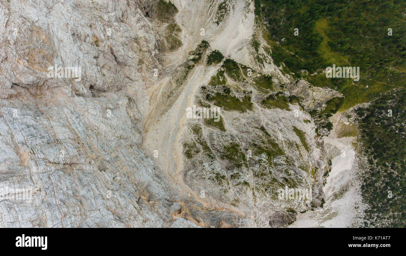 Bird's eye view of mountain ridge leading into deep gap Stock Photo - Alamy
