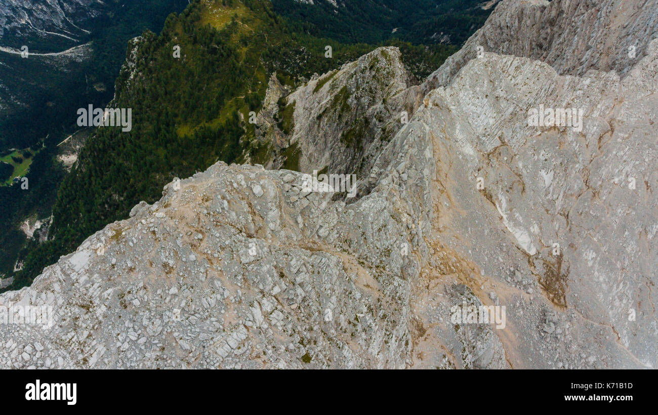Bird's eye view of mountain ridge leading into deep gap Stock Photo - Alamy