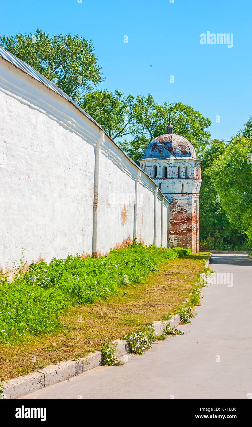 The medieval fortress wall of Intercession Monastery with historic ...