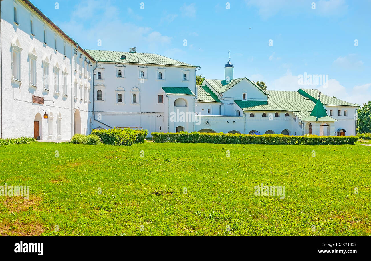 The facade of historic Archbishops Chambers, preserved on territory of Suzdal Kremlin, Russia ...