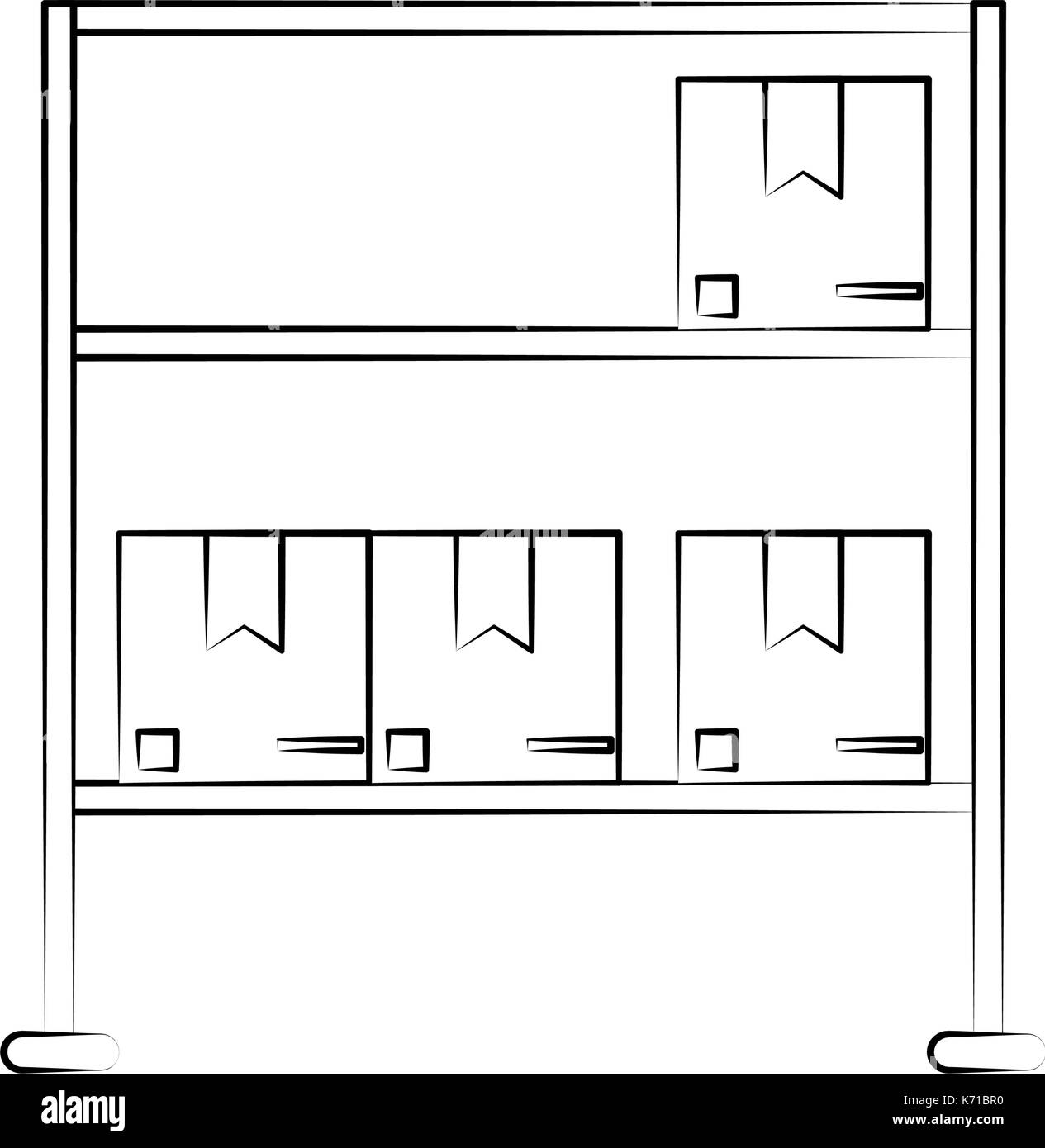 Boxes on shelf Black and White Stock Photos & Images - Alamy