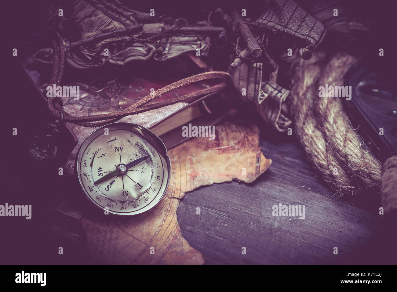 Columbus day and world map with compass Stock Photo - Alamy