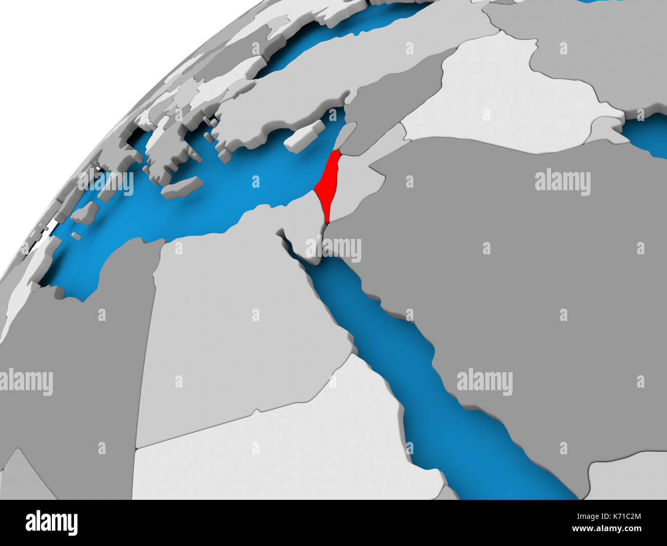Israel on simple political globe with visible country borders. 3D ...