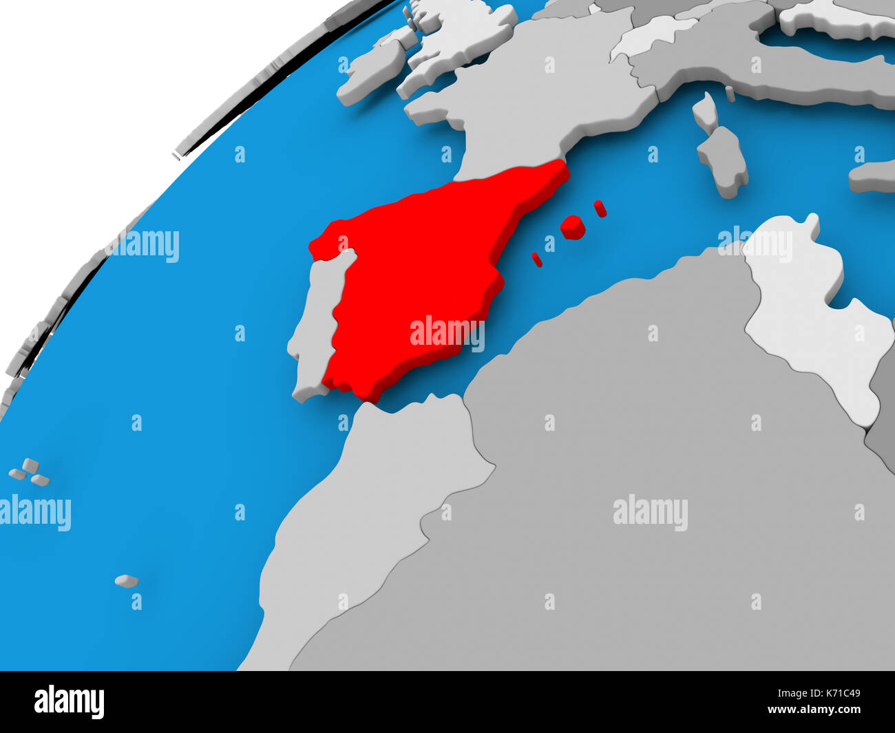 Spain on simple political globe with visible country borders. 3D ...