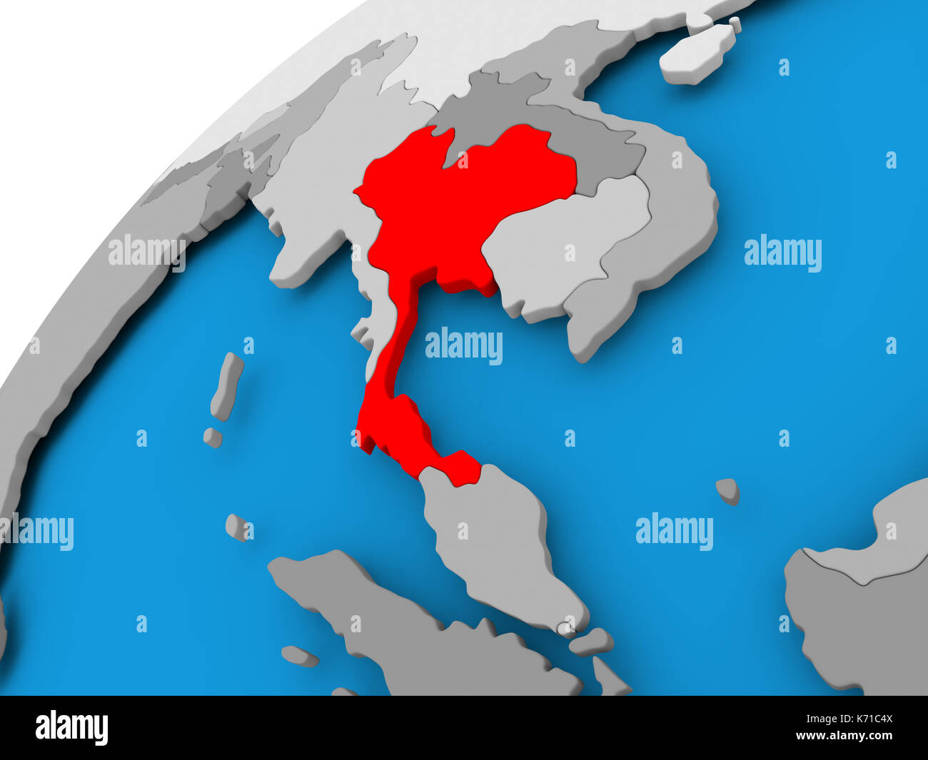 Thailand on simple political globe with visible country borders. 3D ...
