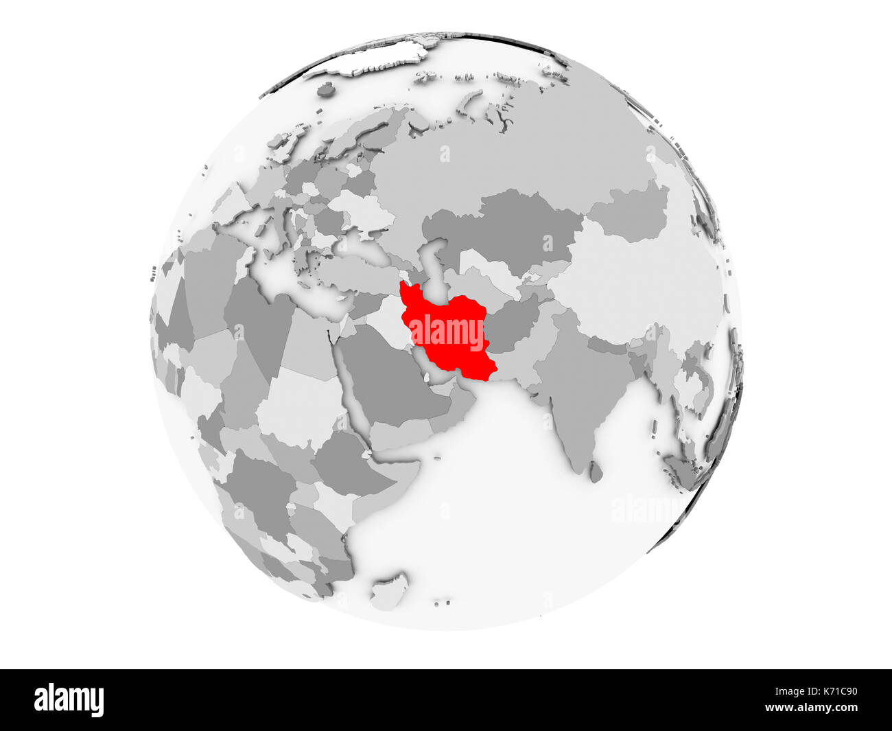 Iran highlighted in red on grey political globe. 3D illustration ...