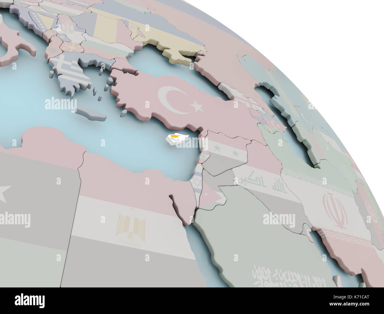 Illustration of Cyprus on political globe with embedded flags. 3D ...