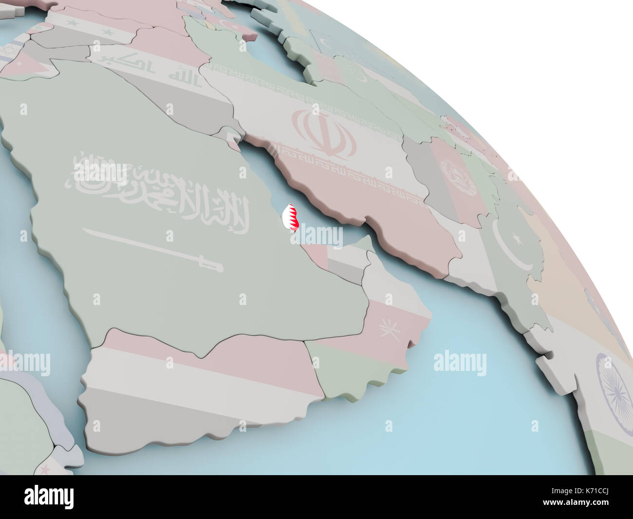Illustration of Qatar on political globe with embedded flags. 3D ...