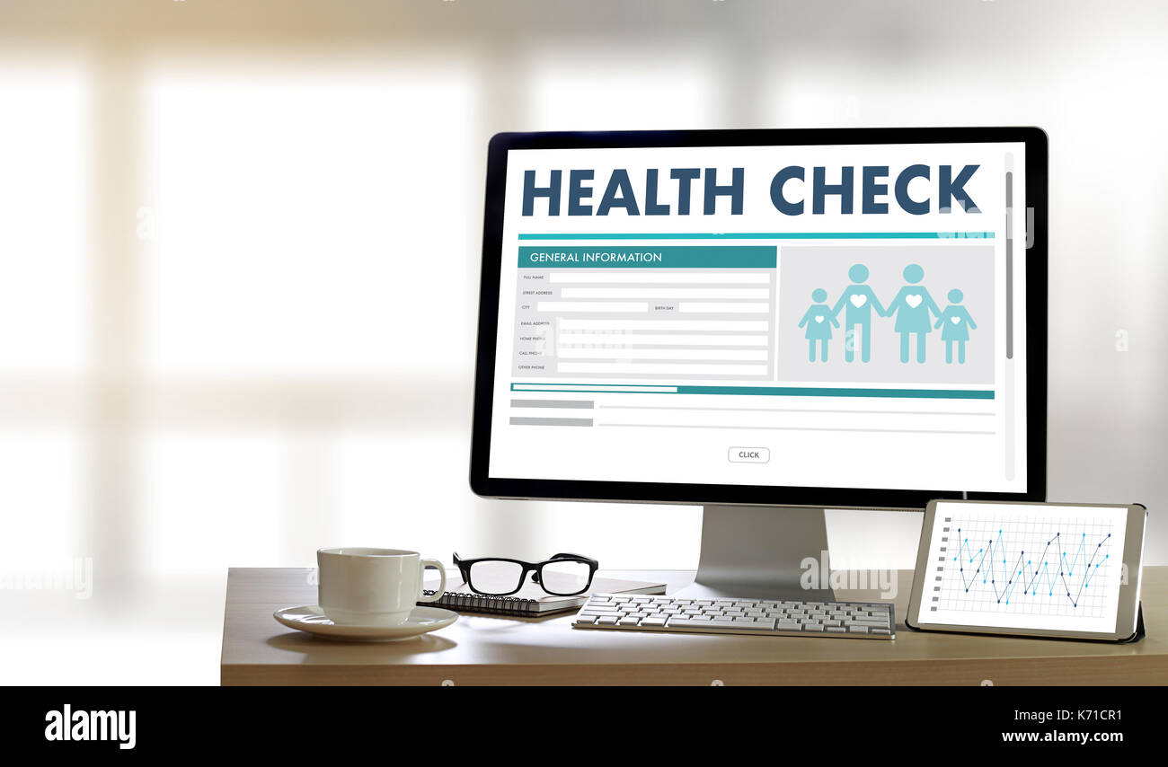 Digital HEALTH CHECK Concept working with computer interface as medical ...
