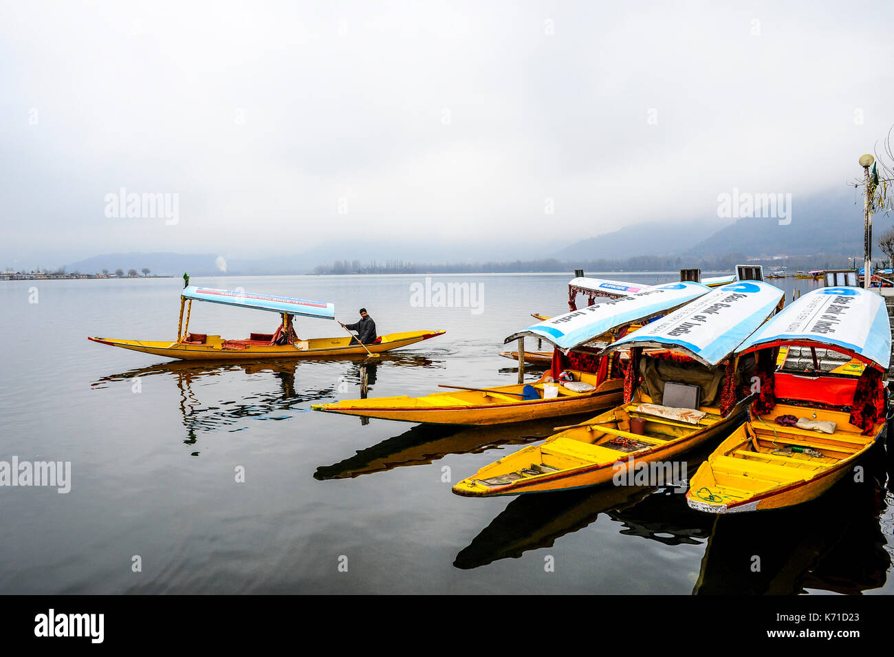Beautiful landscape in Dal Lake Kashmir India. The boat called Shikara ...