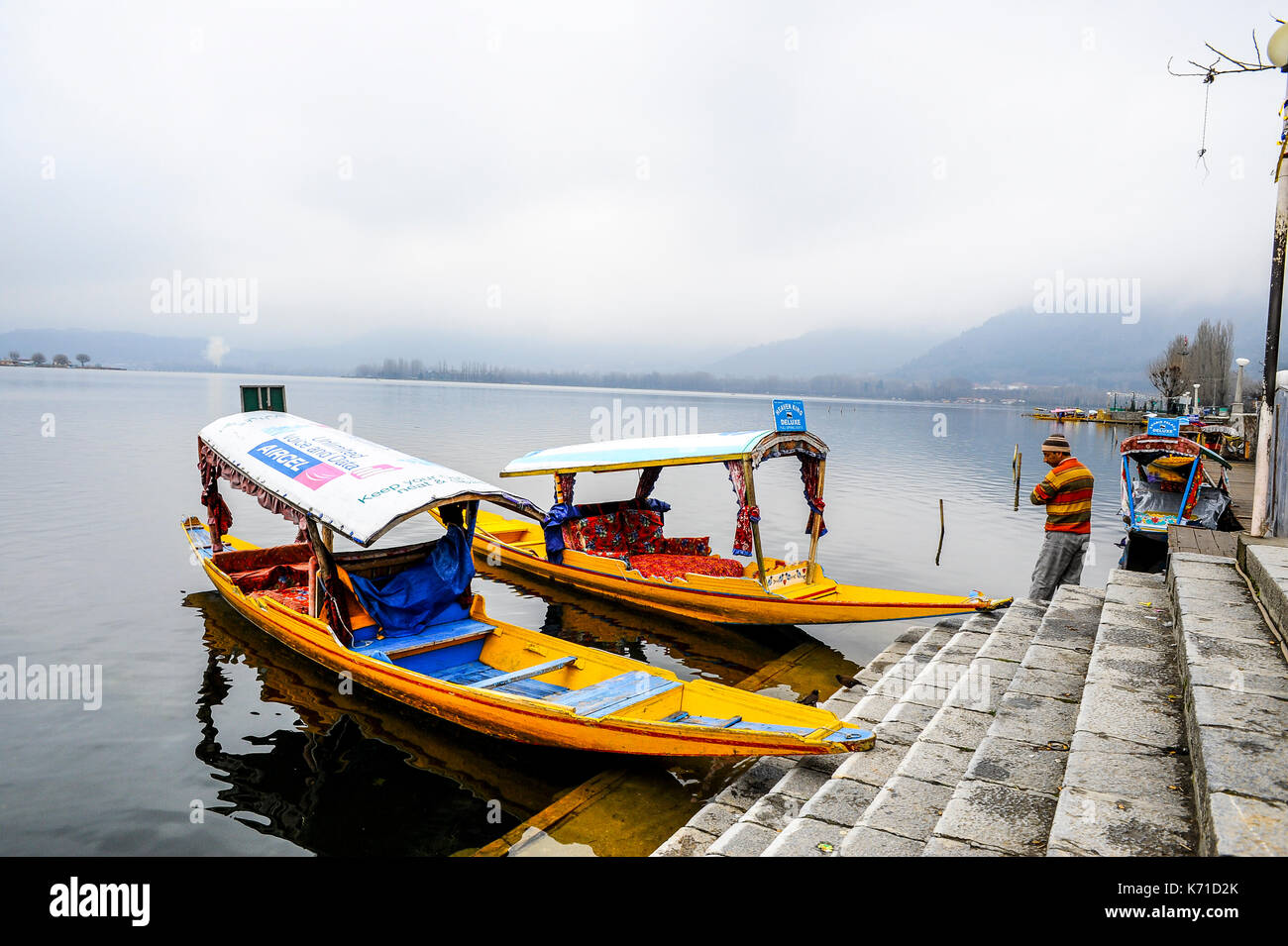Beautiful landscape in Dal Lake Kashmir India. The boat called Shikara ...