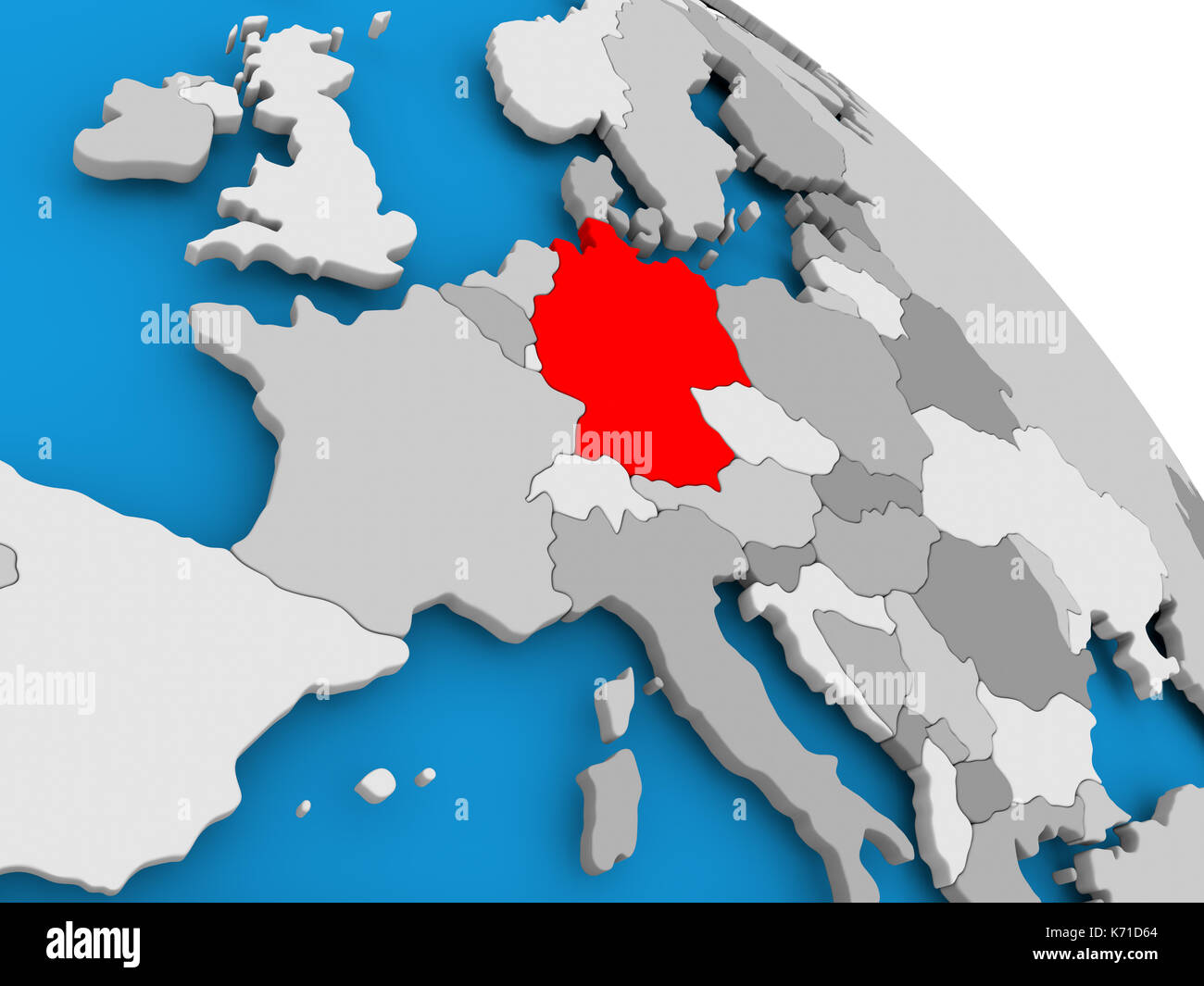 Illustration of Germany highlighted in red on globe. 3D illustration ...