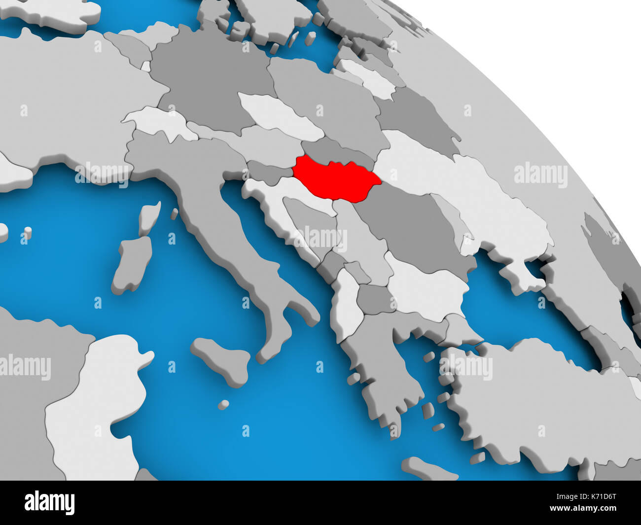 Illustration of Hungary highlighted in red on globe. 3D illustration ...