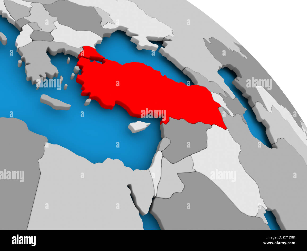 Illustration of Turkey highlighted in red on globe. 3D illustration ...