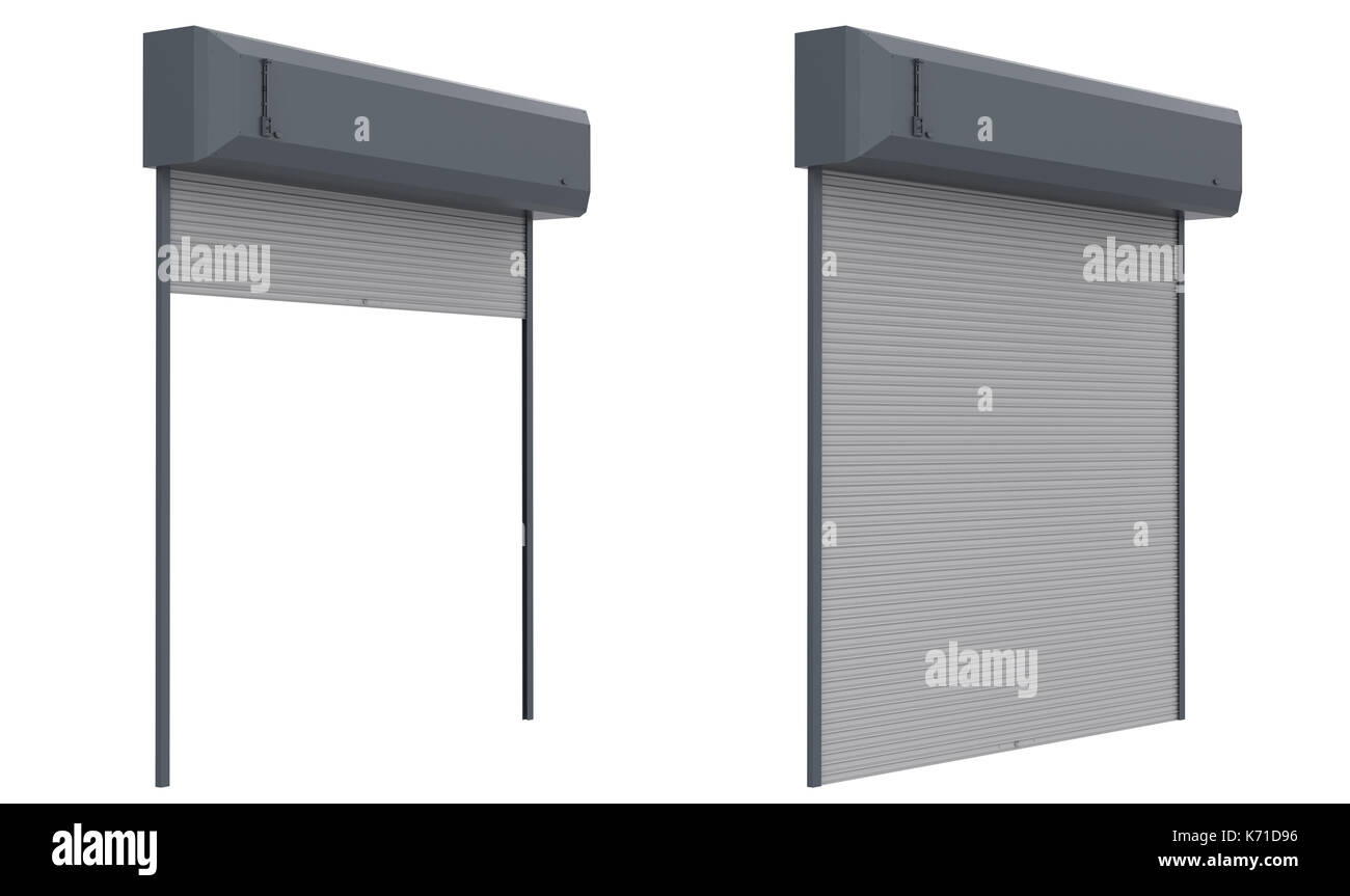 3d rendering metal shutter door open and close isolated on white Stock ...