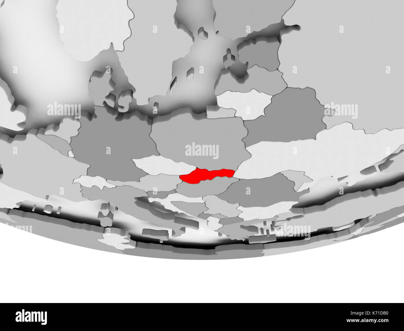 Slovakia in red on grey political globe. 3D illustration Stock Photo ...