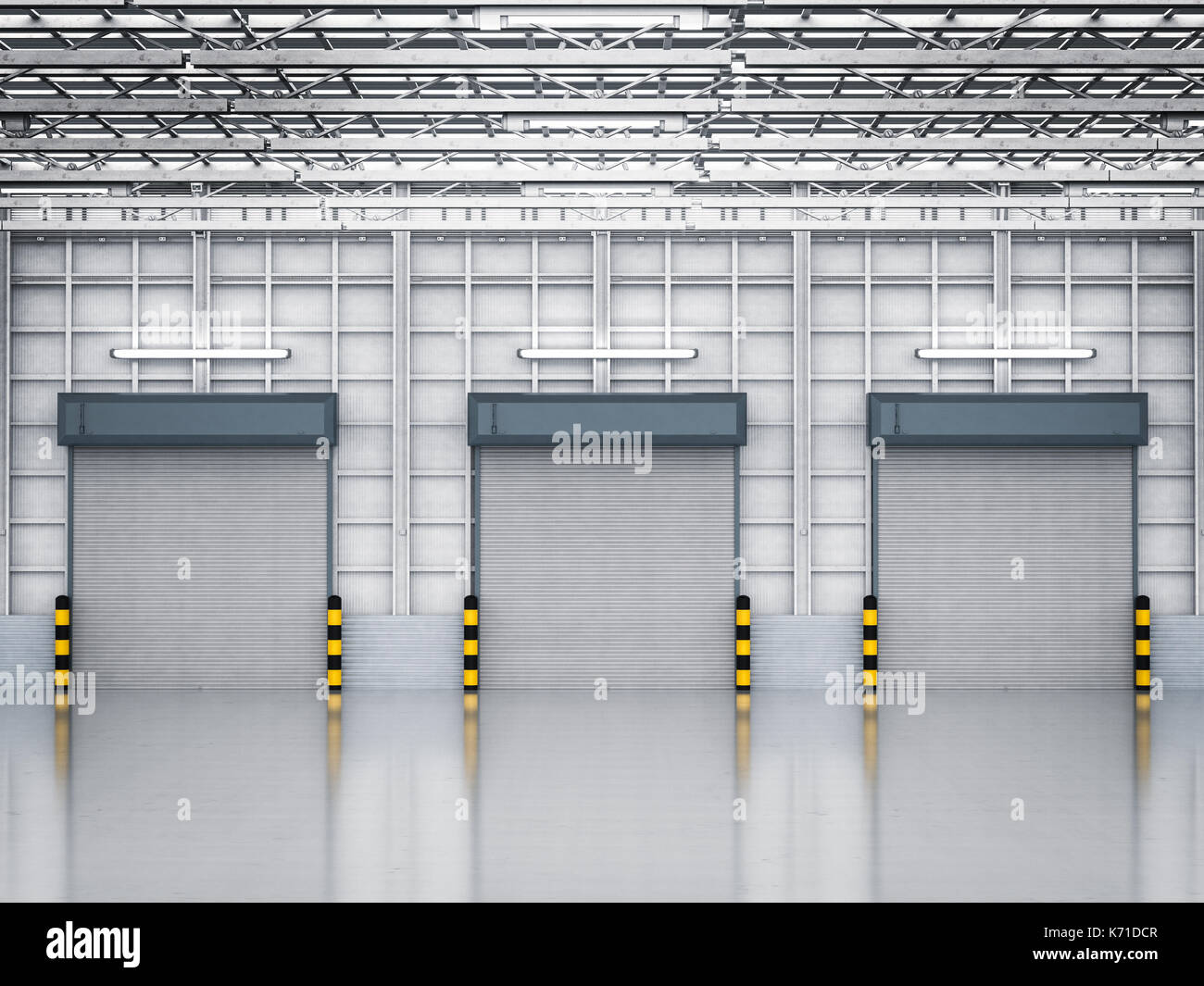 3d rendering warehouse interior with shutter doors closed Stock Photo ...