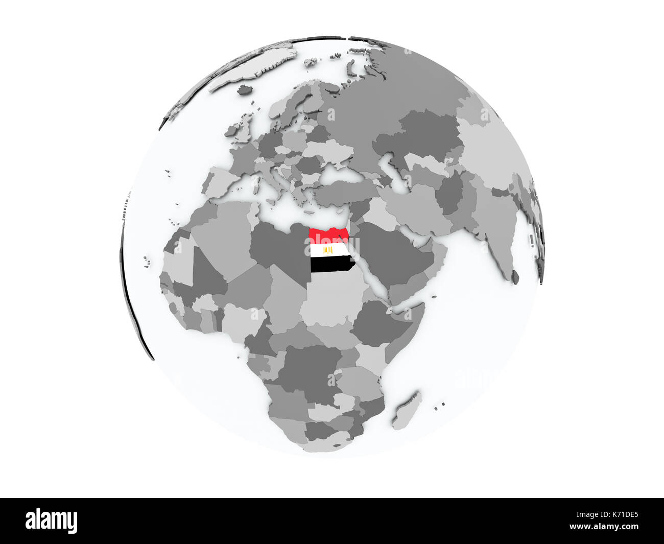 Egypt on political globe with embedded flags. 3D illustration isolated ...