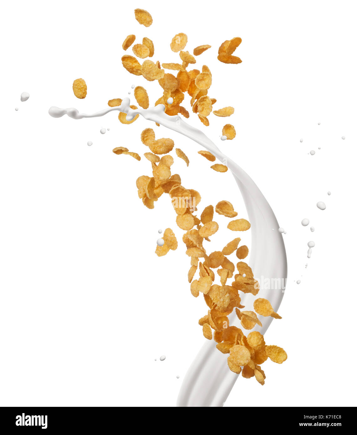 corn flakes with milk splash isolated on white Stock Photo - Alamy