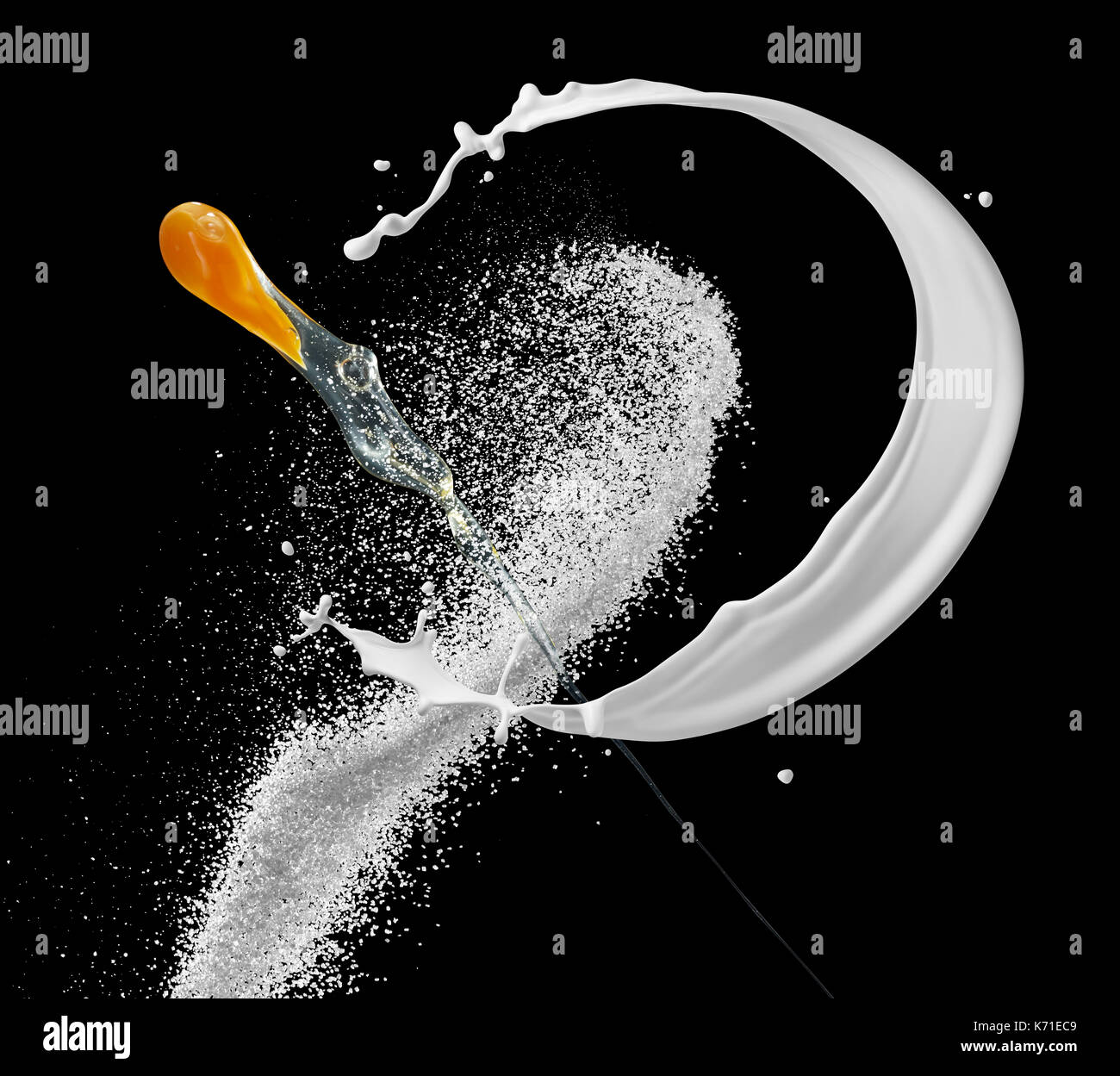 splashing milk, sugar and egg, baking concept Stock Photo - Alamy